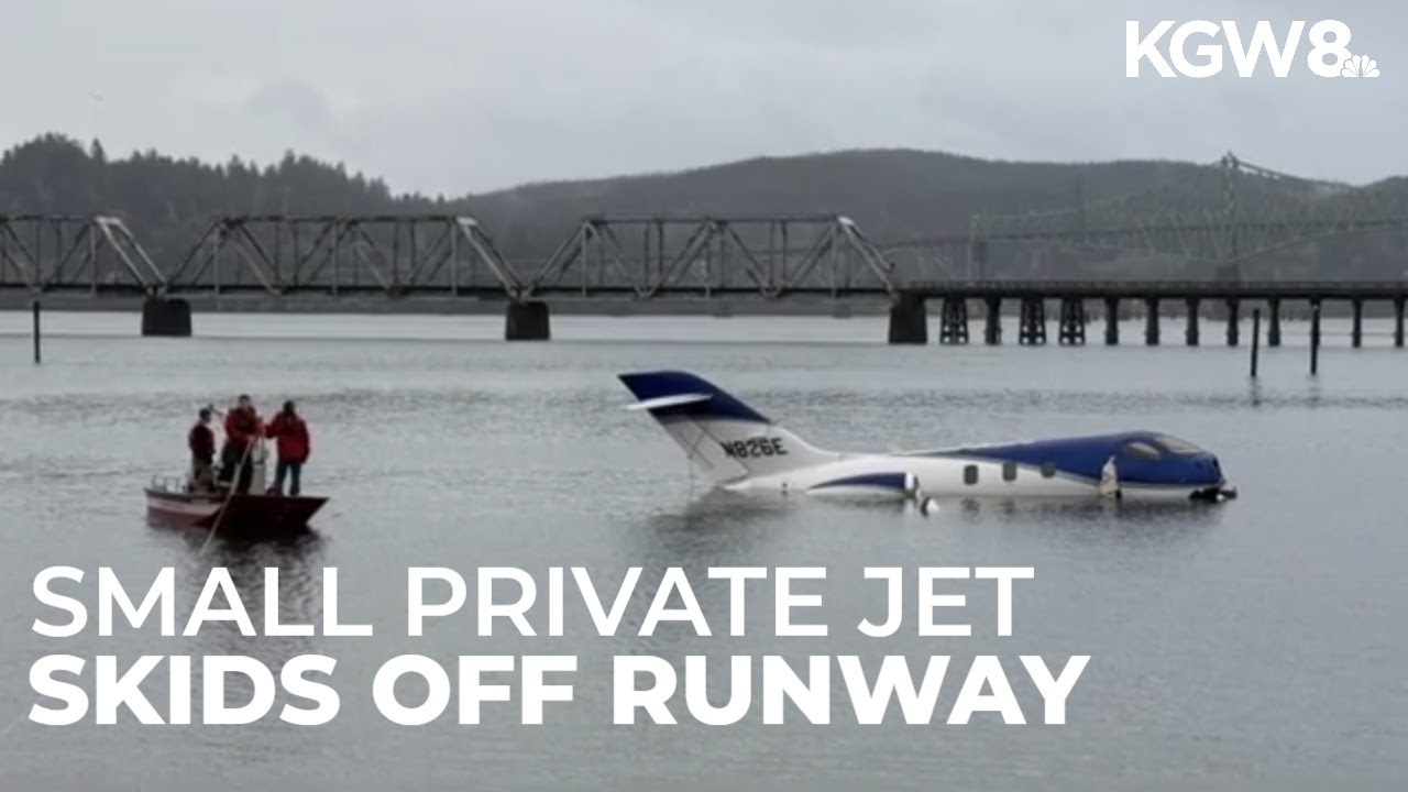 Small private jet skids off runway into water in North Bend; 5 people ...