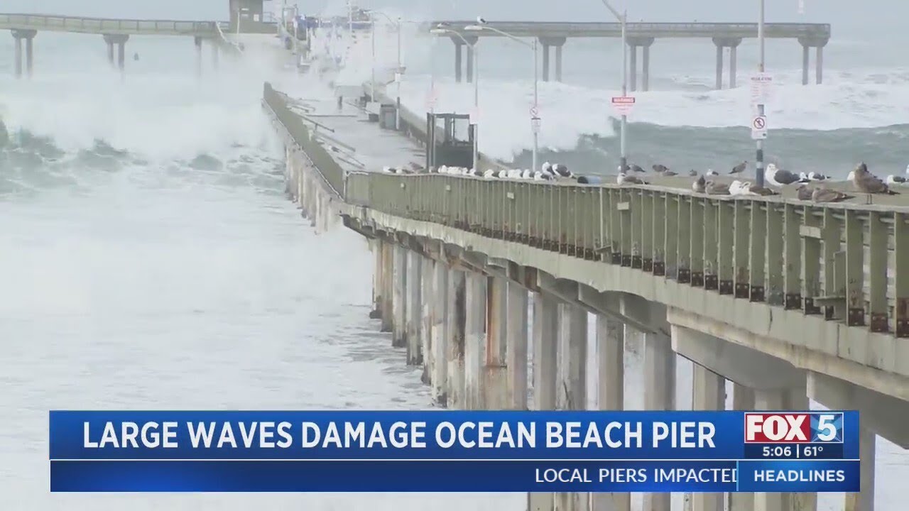 Large waves damage Ocean Beach Pier - YouTube
