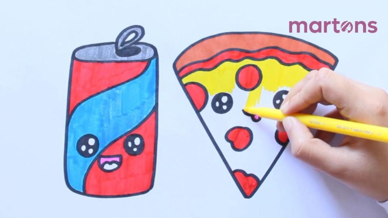 How To Draw Fast Foods Cola and Pizza 🍕 Drawing And Coloring STEP by ...