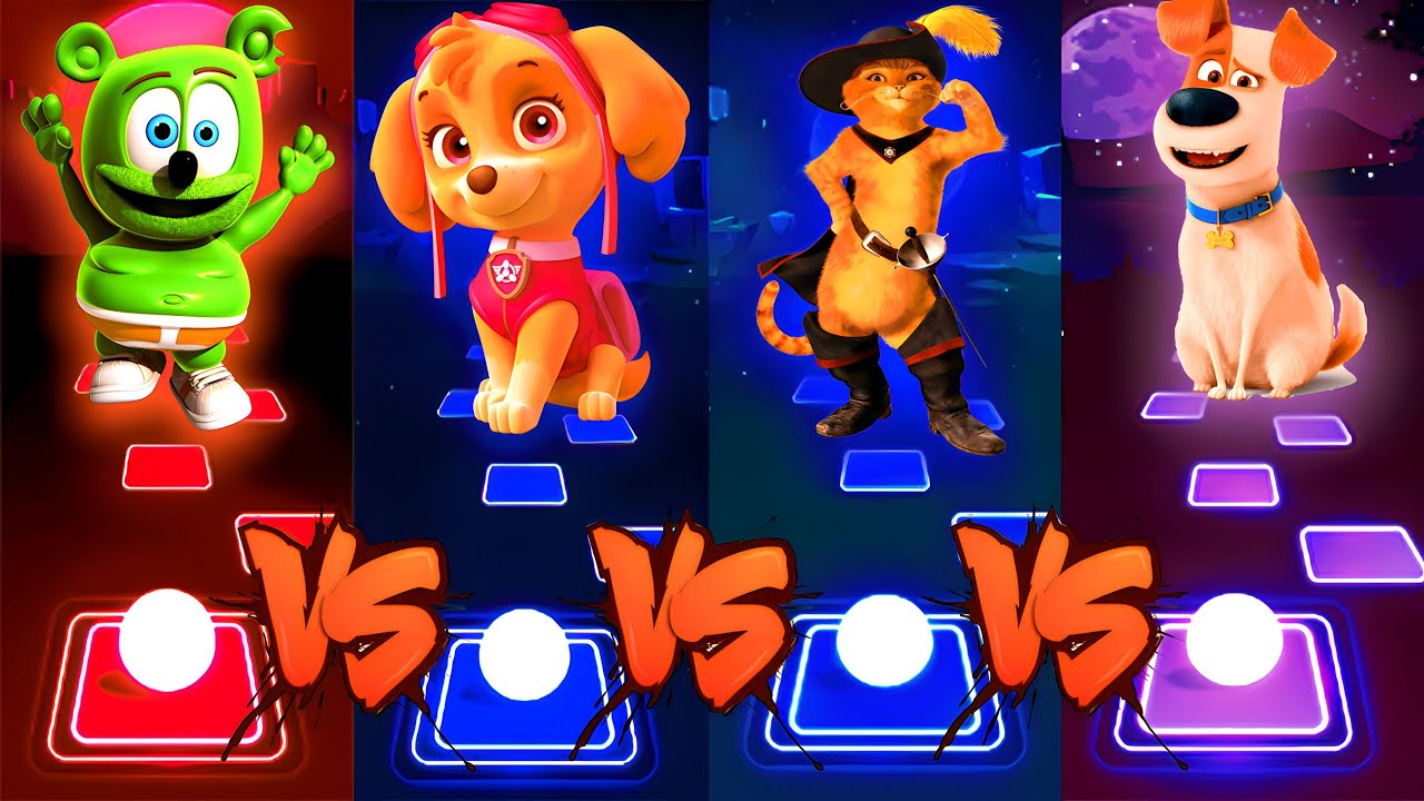 GUMMY BEAR 🆚 PAW PATROL 🆚 PUSS IN BOOTS 🆚 SECRET LIFE PETS : TILES HOP ...