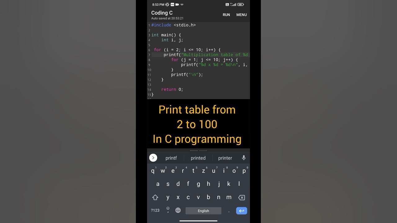 Print Multiple Tables In C Programming Shorts Table Programminglanguage Cprogramming Viral