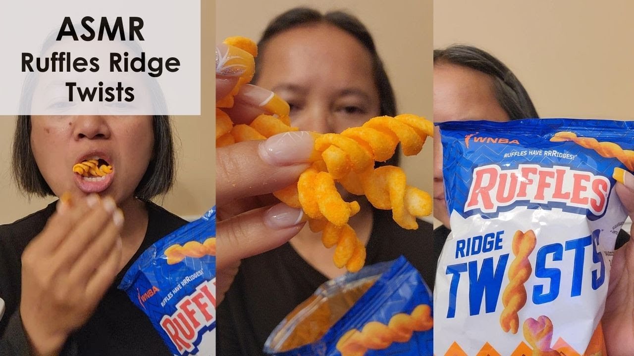 ASMR Ruffles Ridge Twist, cheese twist. Soft chewing sound, Minimal ...