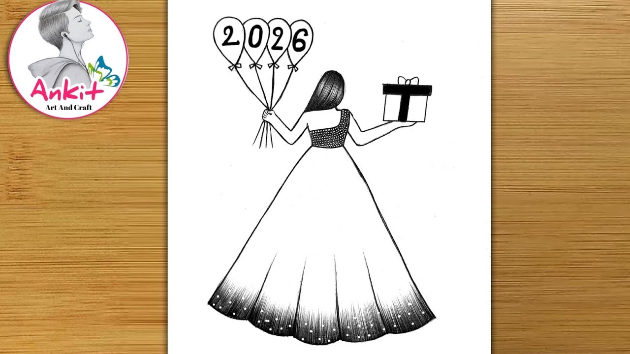Happy New Year drawing 2026 | New year drawing 2026 | new year card ...