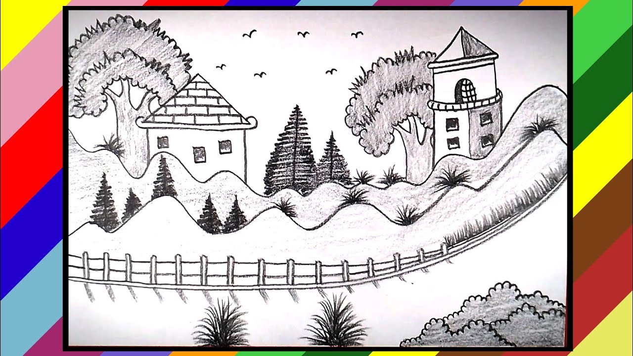 Bd village beautiful scenery | How to draw bd scene | How to draw a bd ...