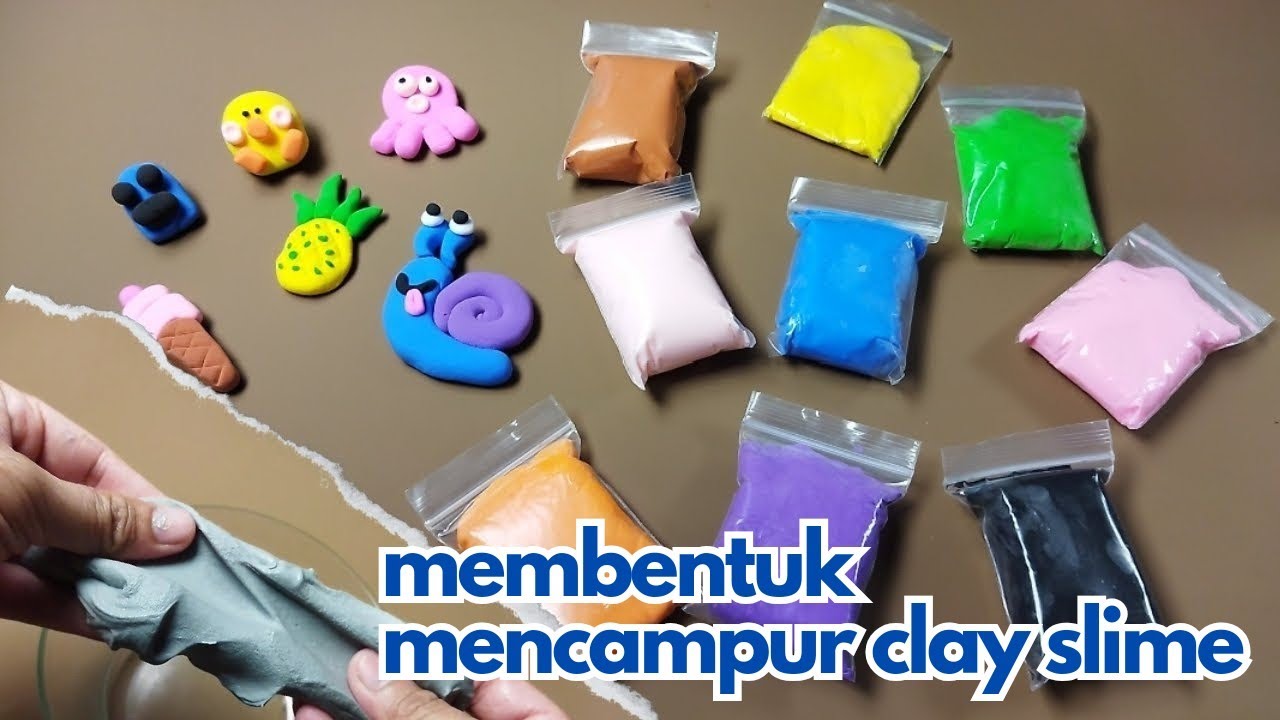 ASMR satisfying play shaping, mixing clay slime 🤩 || membentuk dan ...