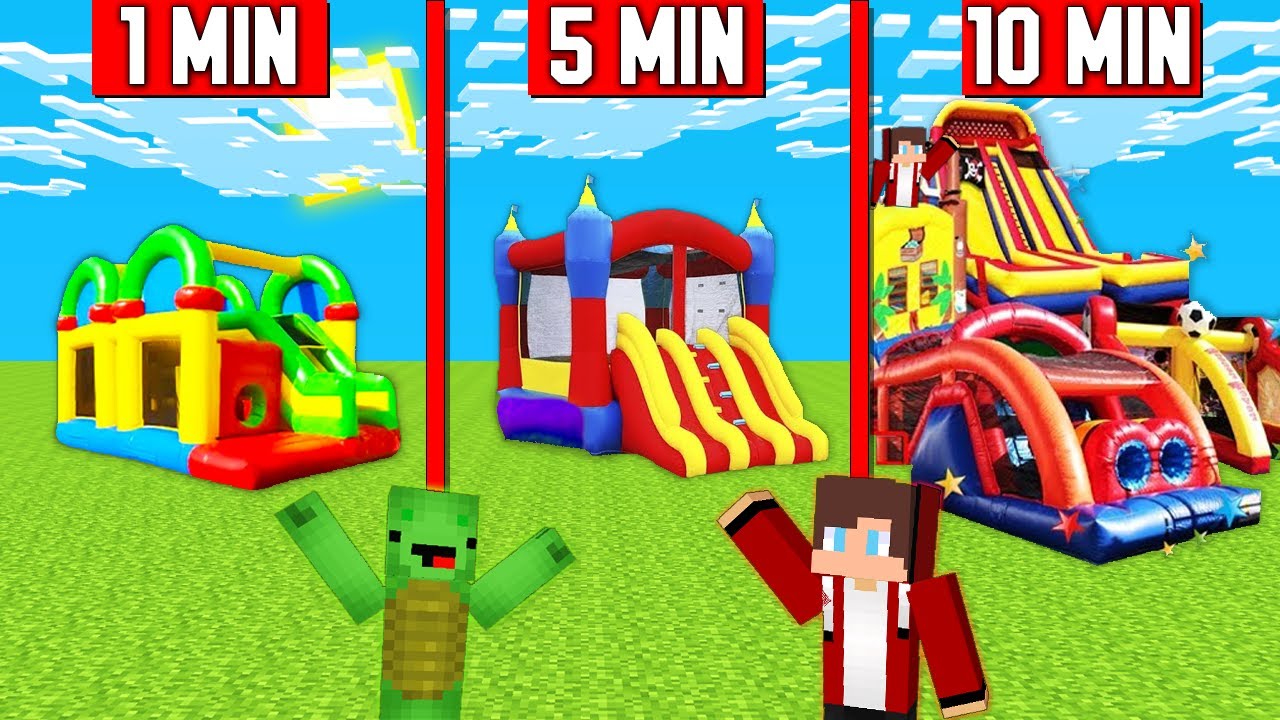 JJ and Mikey BOUNCY CASTLE BUILD CHALLENGE in Minecraft - Maizen Mizen ...