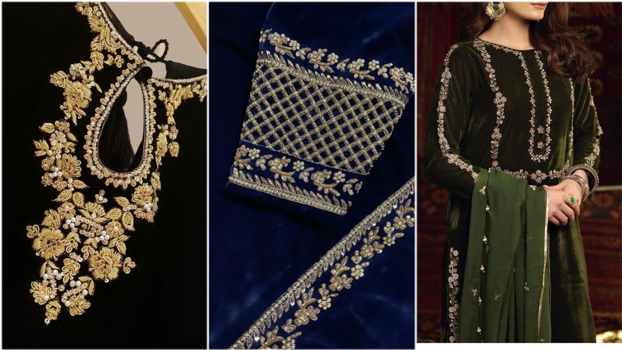 Embroidered velvet dress design ideas||Velvet neck designs|| Post ...