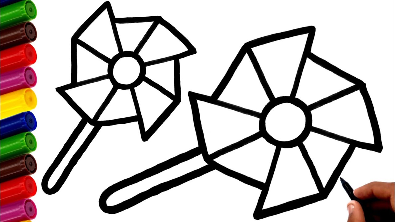 Drawing and Coloring Pinwheel for Kids Toddlers | How to Draw a ...