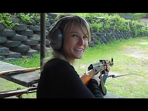 Czech girl shooting AK47 kalashnikov for the first time
