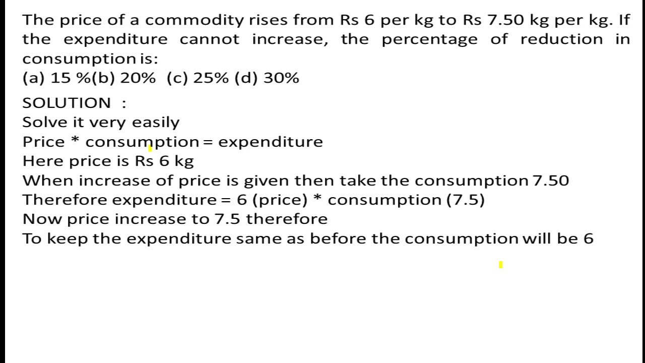 The price of a commodity rises from Rs 6 per kg to Rs 7.50 per kg - YouTube