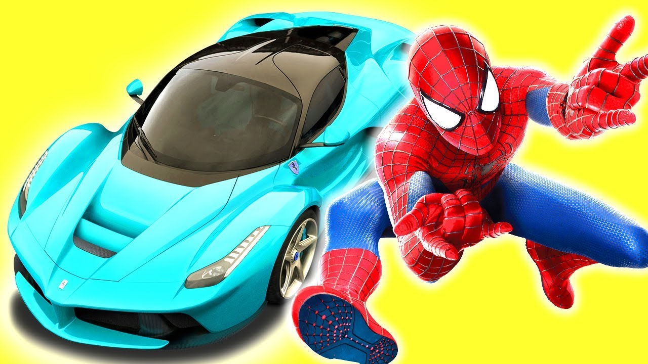 SPIDERMAN and SUPERHEROES DRIVING LAMBORGINI CARS. Learn Colors for ...