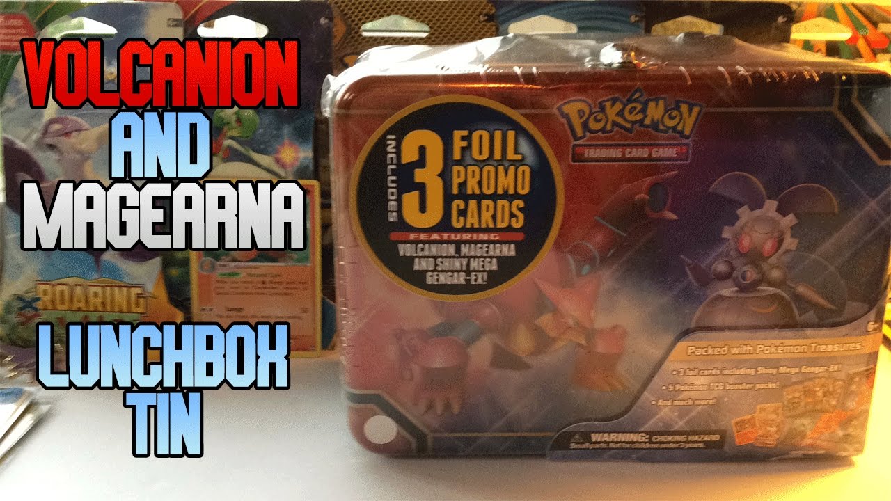 Pokémon Volcanion and Magearna Collectors Chest Lunch Box Tin Opening ...