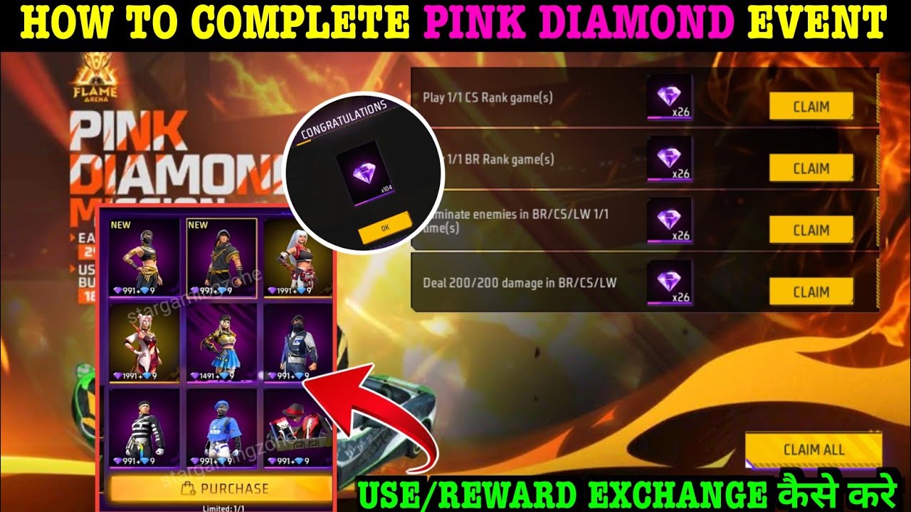 How To Use Pink Diamond In Free Fire New Event | Pink Diamond Reward ...