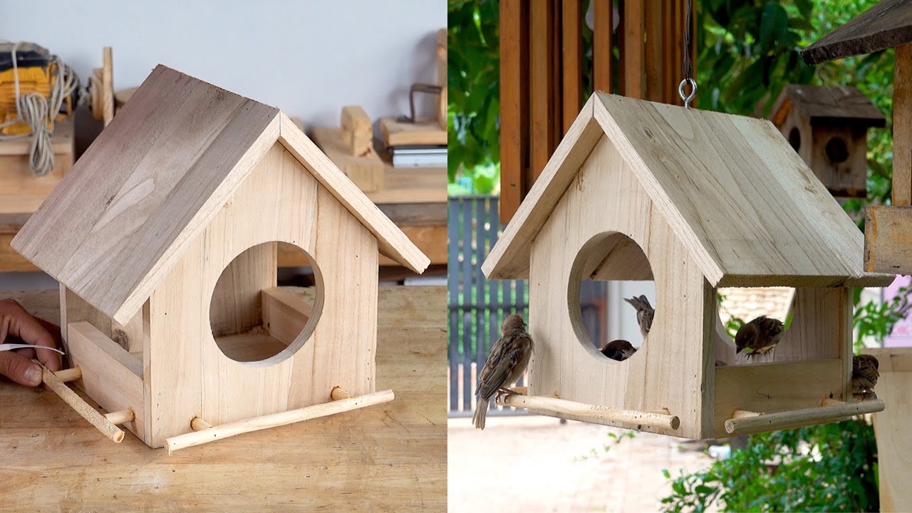 Make Simple DIY Wooden Bird House and Bird Feeder - YouTube