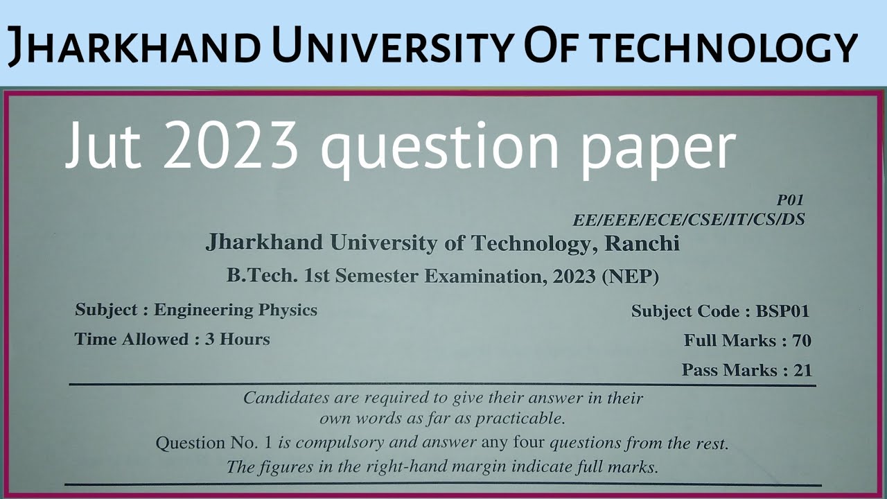 Jut b.tech 1st sem engineering physics 2023 university question paper - YouTube