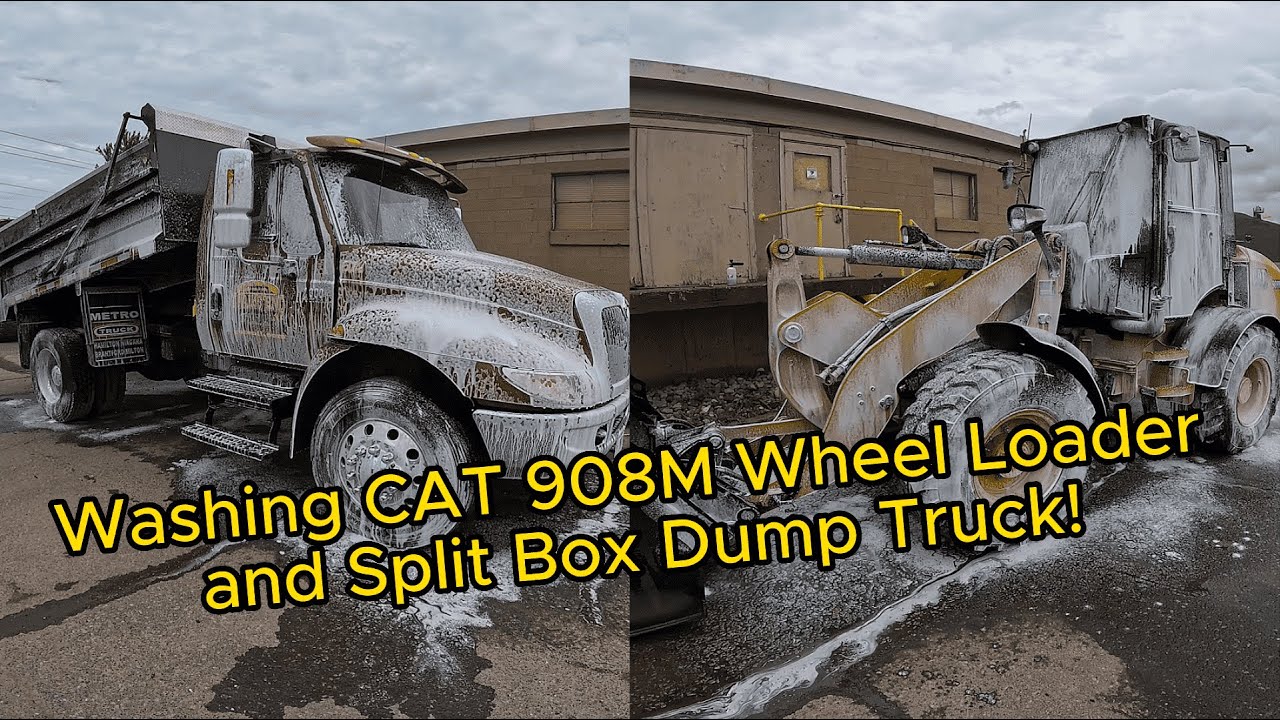 Washing a CAT 908m Wheel Loader and Split Box Dump Truck! - POV - YouTube