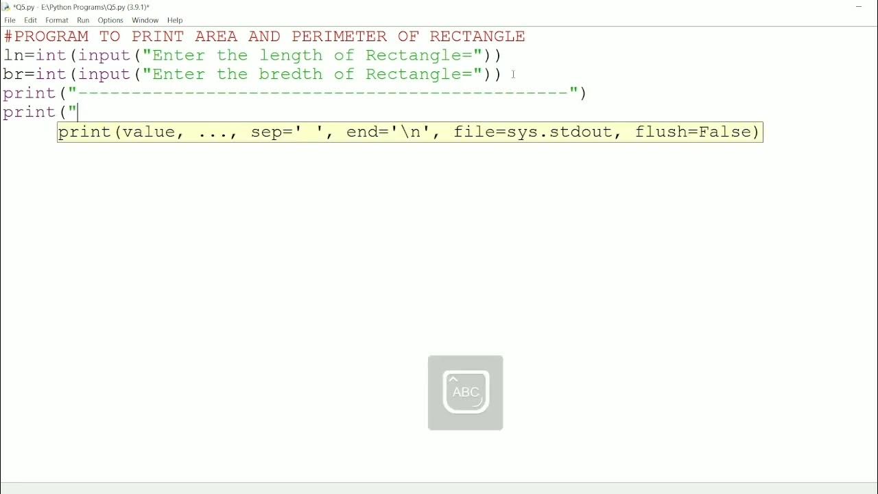 || Q5 || Write a program to calculate Area and Perimeter of Rectangle ...