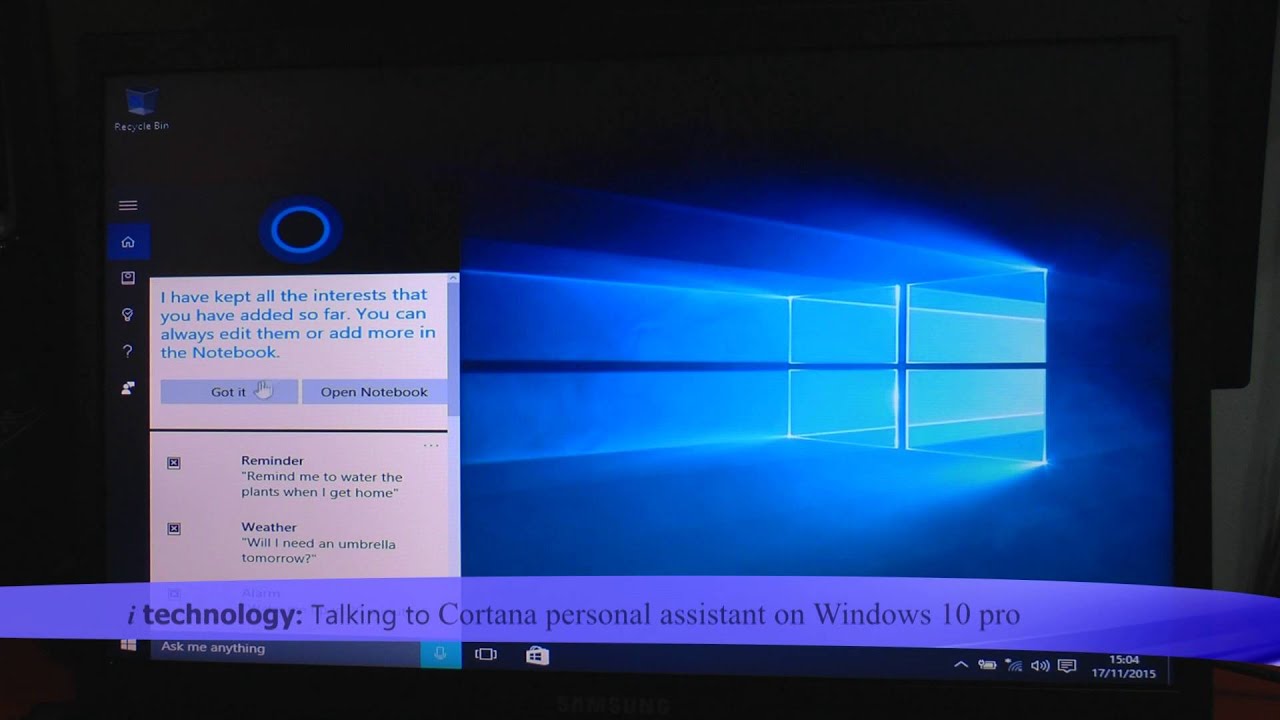 Cortana personal assistent on Windows 10 pro - small review - YouTube