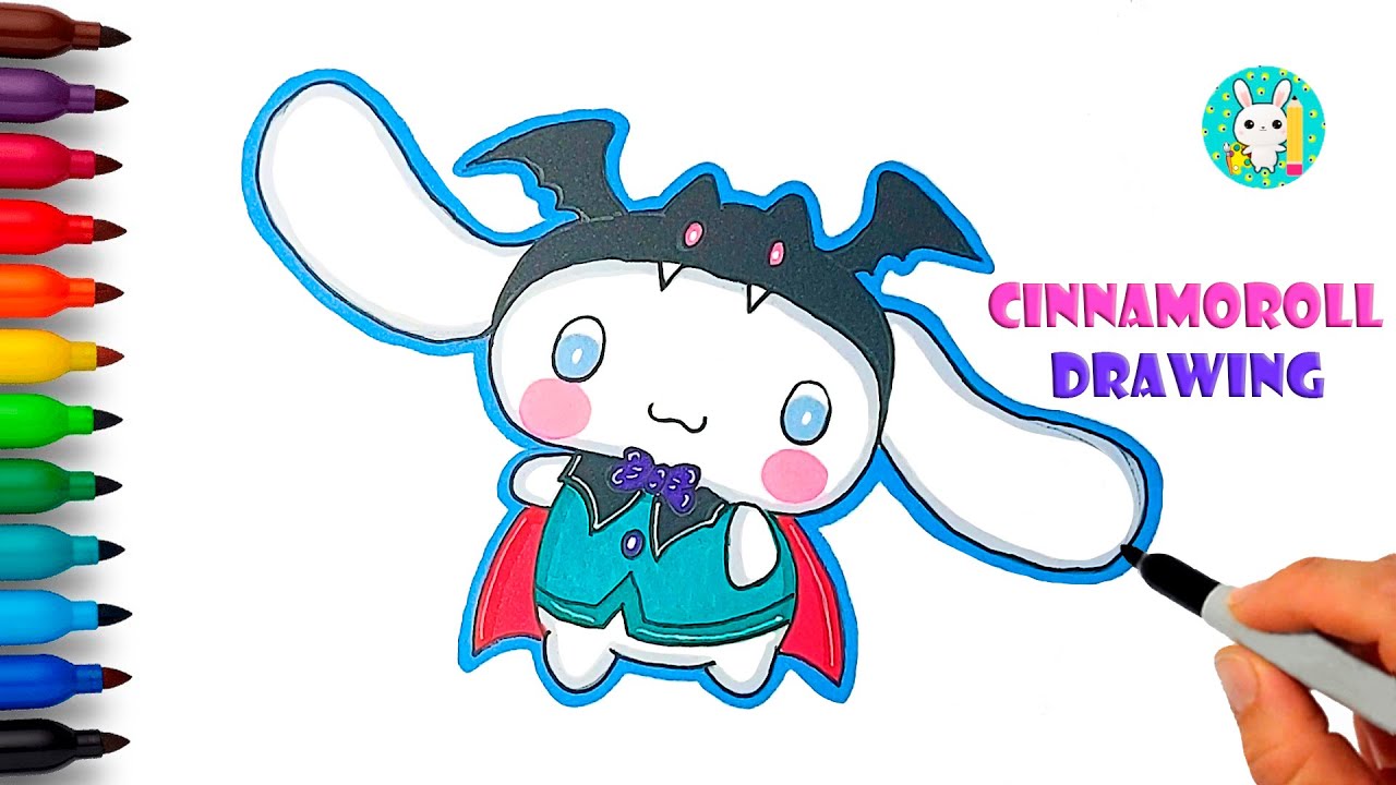 How to draw Halloween Cinnamoroll 💙🖤 Cute Cinnamoroll drawing easy step ...