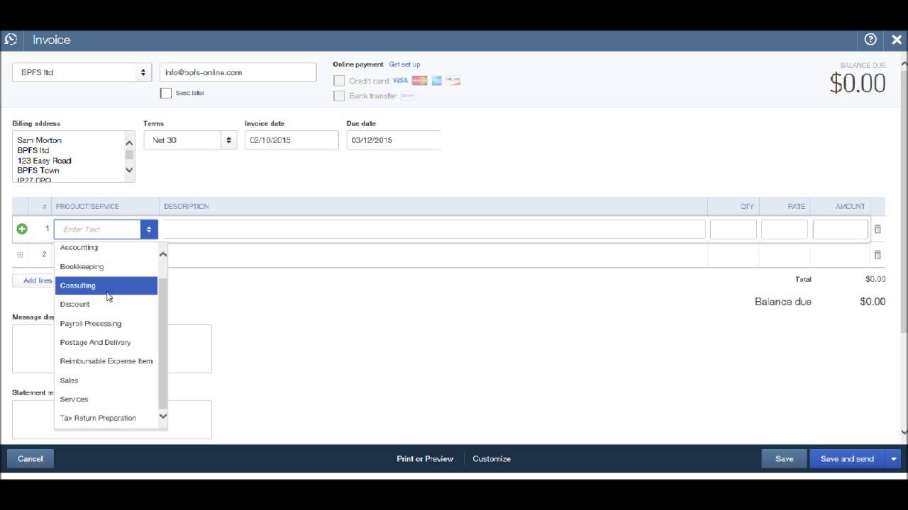 QuickBooks Online Tutorial - Part 5 Customer Invoices - YouTube