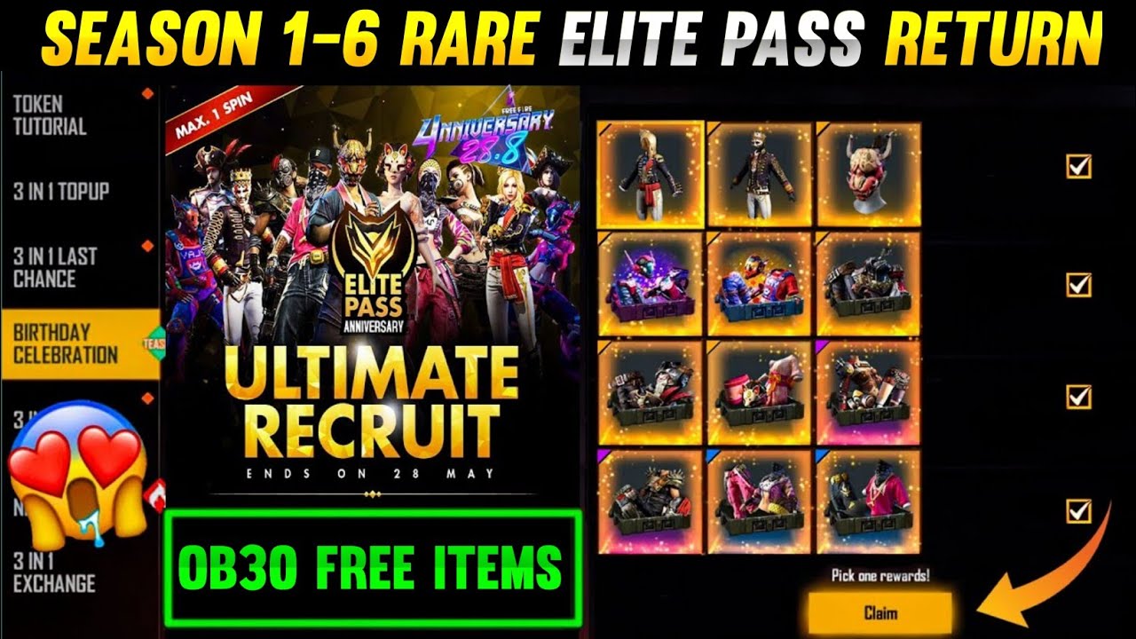 1-6 Elite Pass Bundles 💥Ultimate Recruit Return Confirmed in Free Fire ...