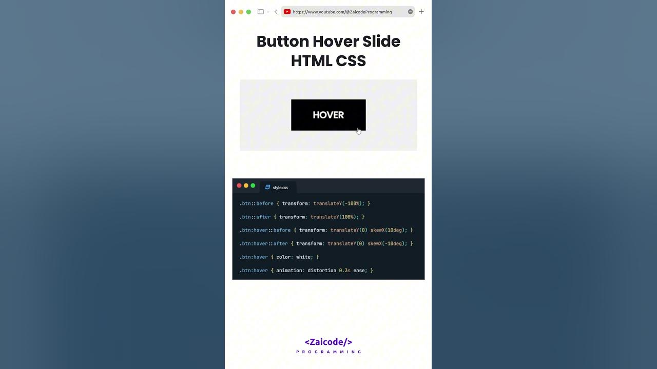 Btn Hover Html Css Css3 Hover Programming Zaicode Shorts Csstricks Fyp Htmlcss Code 