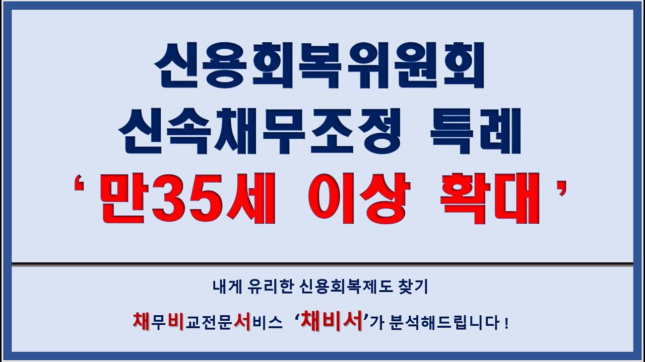 【신속채무조정】 신속채무조정 특례 만 35세 이상 전 연령 확대 실시 Youtube