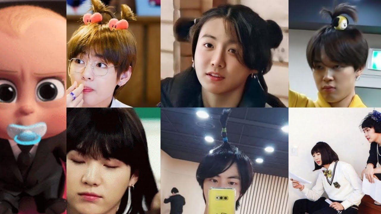 BTS Members With Cute 🆒 Ponytails/Pigtails 🍭🤭Members With "Funny ...