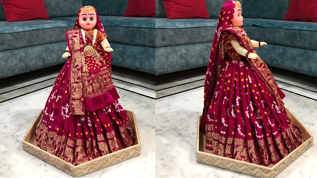 DIY Doll Saree | Traditional Doll Makeover | Full Saree Doll Making ...