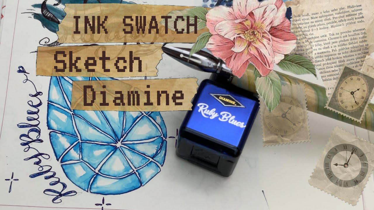 💎 RUBY BLUE 💎 Sheen Fountain Pen Ink By DIAMINE | Ink Swatch Sketch ...