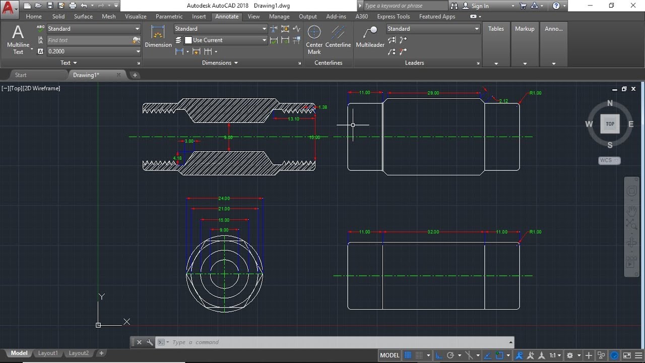 AutoCAD, Brass line connector female, AutoCAD Traning - YouTube