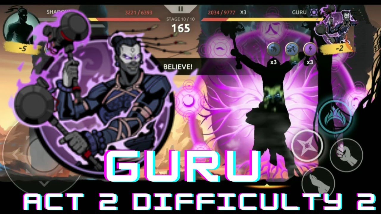 Shadow Fight Shades Act 2 Last Boss Guru || Shadow vs Guru ( Difficulty ...