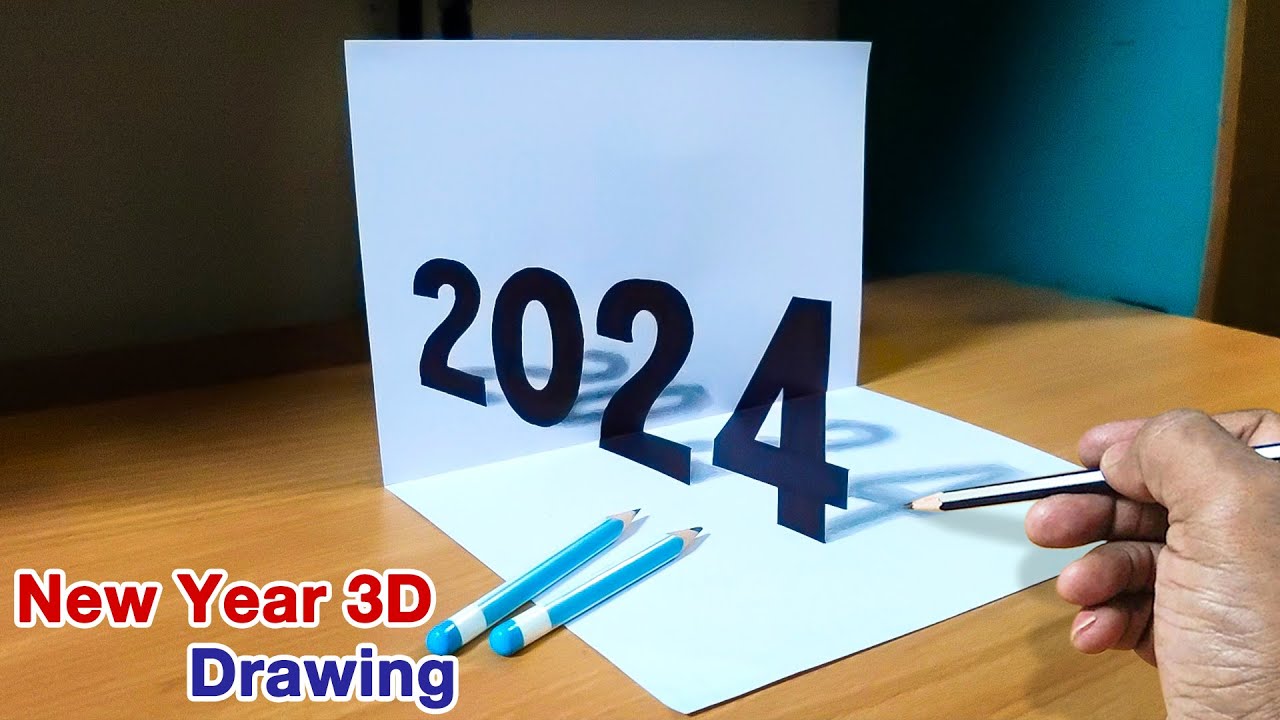 New Year 2024 Illusion 3D Drawing (Easy Optical Illusion Trick Art😍 ...
