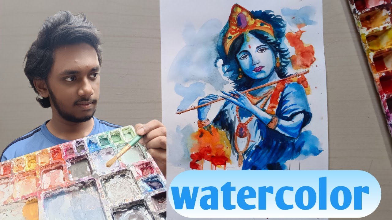 Krishna ️🙏🏻 drawing using watercolor Aniket debnath art #krishna #watercolor - YouTube