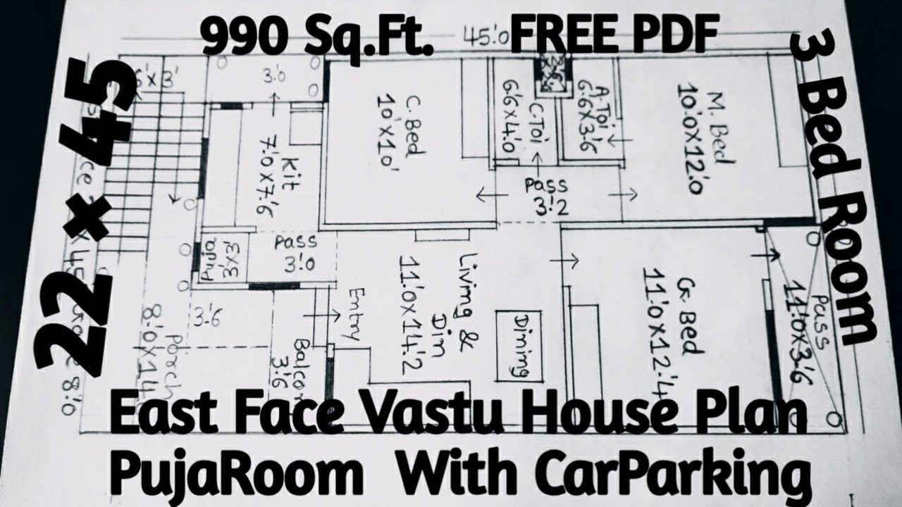 22×45 House Plan,22×45 3Bhk Ghar KaNaksha,East Face Vastu HousePlan,22× ...