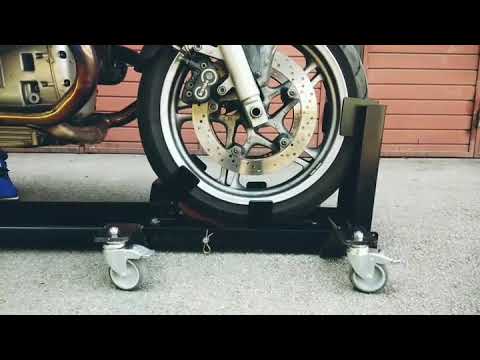 Motorcycle dolly mover with wheel chock - YouTube