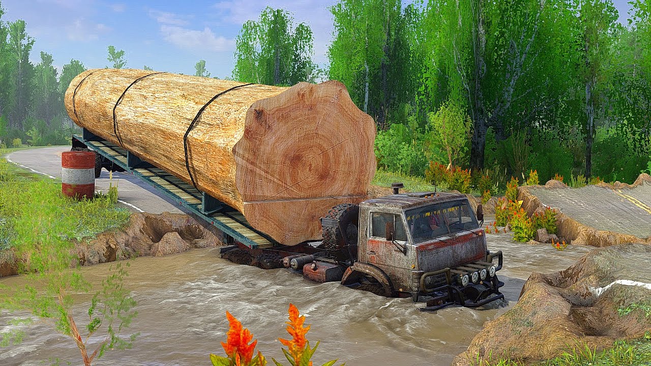 Incredible Giant Logging Truck Showdown Challenge Against Treacherous Water | Spintires ...