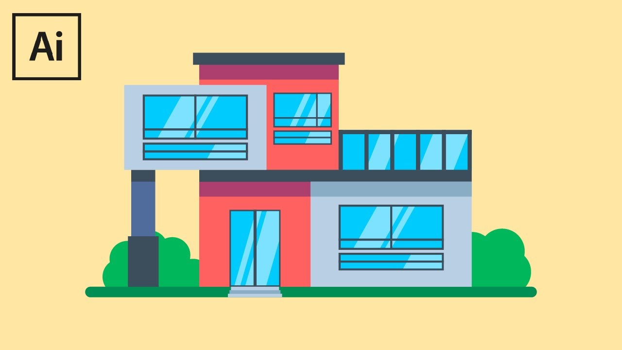 Adobe Illustrator CC Tutorial Flat Design - House Flat Design - YouTube