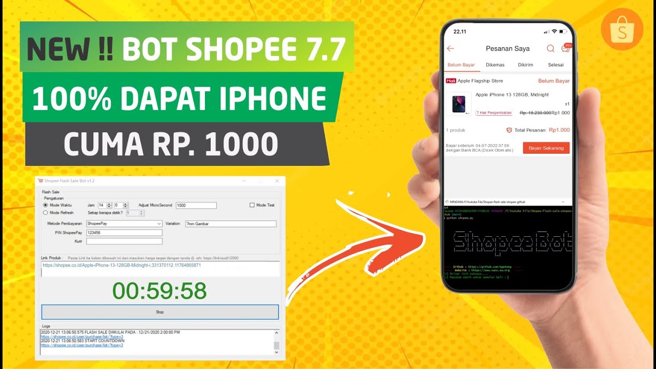 UPDATE TERBARU BOT SHOPEE FLASHSALE 7.7 | 100% DAPAT IPHONE !! - YouTube