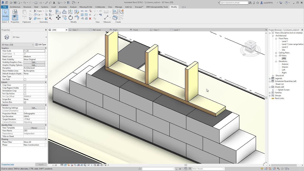 5. Void extrusion. Special Timber with a cut. Vertical (as a Column ...