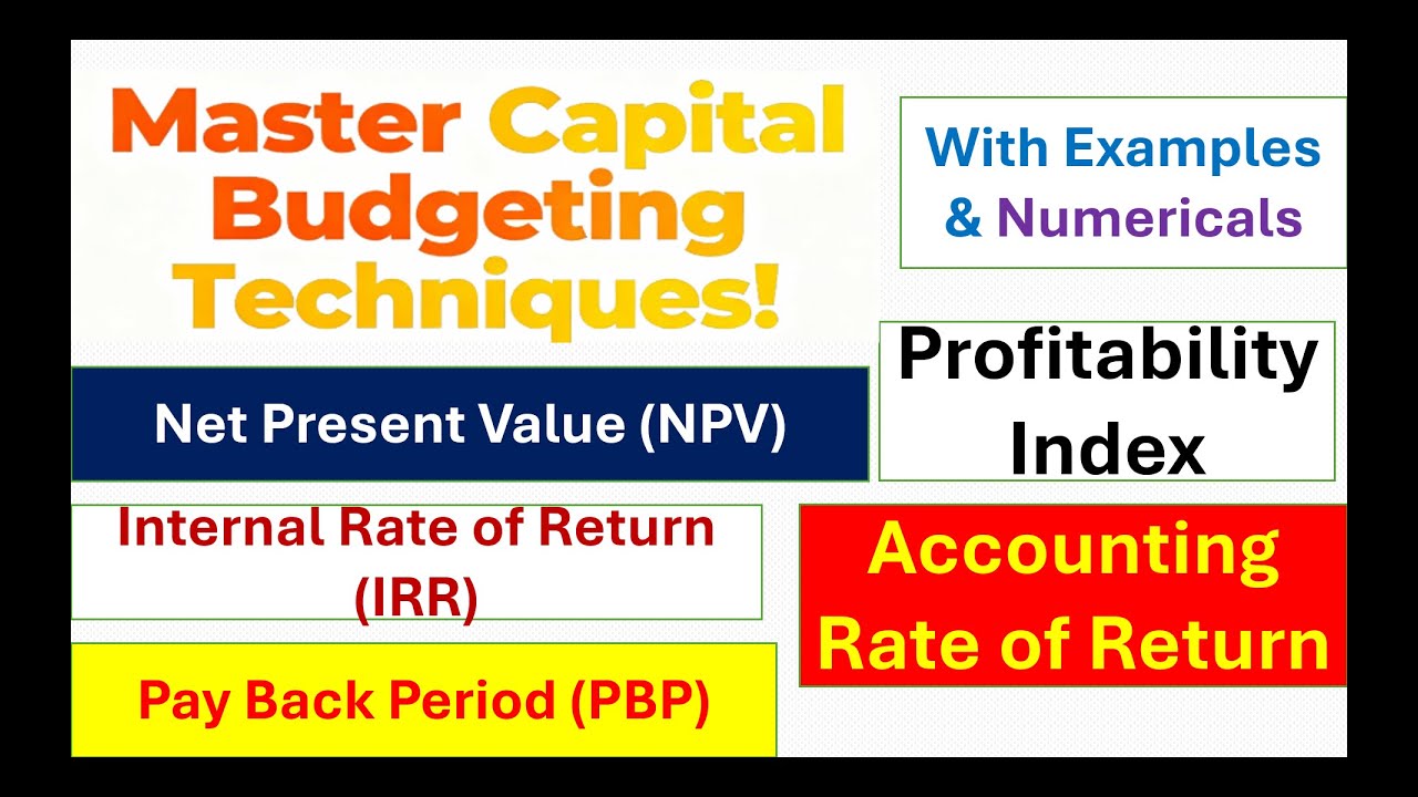 Capital Budgeting Techniques | NPV, IRR, PI, PBP, ARR with Example ...