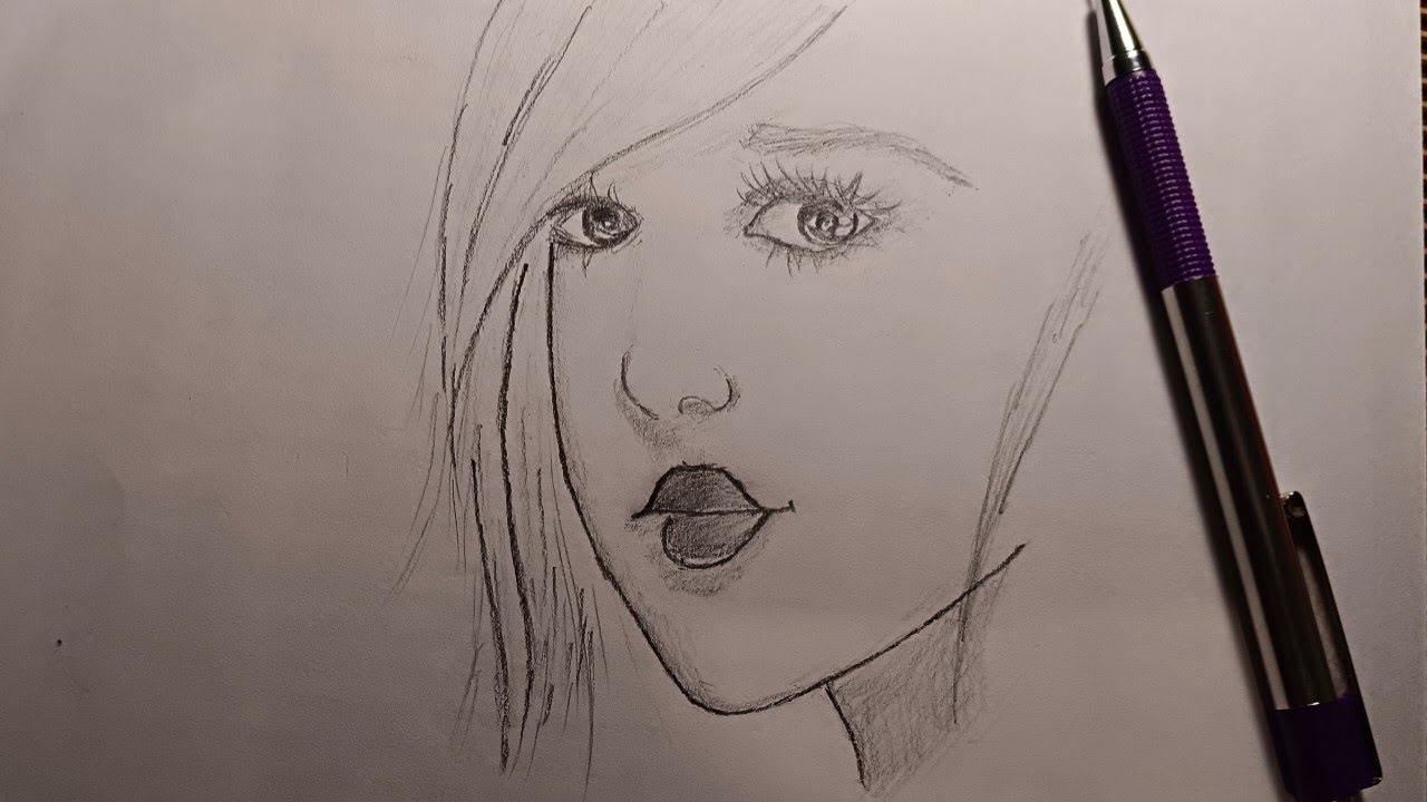 how to draw girl face|Easy girl face drawing - YouTube
