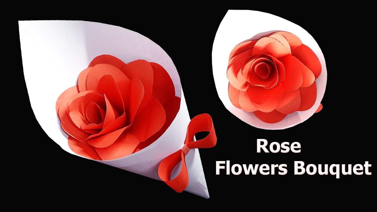 Paper flowers Bouquet 💐 Make a Beautiful Rose Flower Bouquet at Home 💐 ...