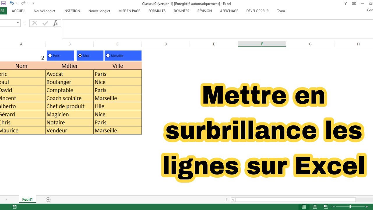 mettre en surbrillance les lignes sur Excel - YouTube