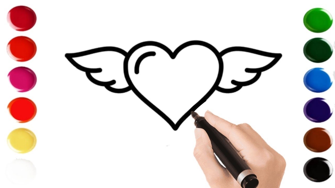 Flying Heart drawing. #colours #easydrawing #flyingheart - YouTube