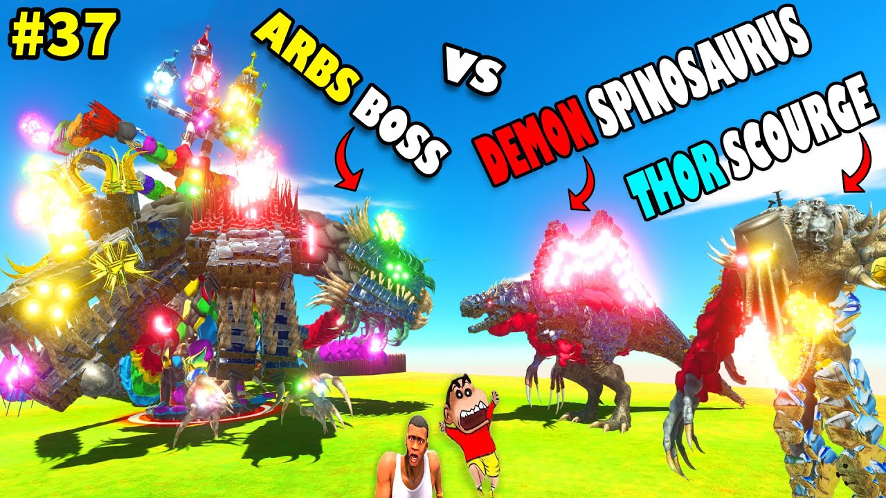 THOR SCOURGE & DEMON SPINOSAURUS vs ARBS BOSS SHINCHAN CHOP & HAMID ...