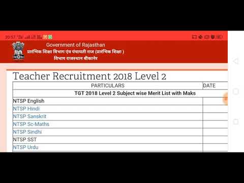 REET Level 2 (TGT) Subject wise Merit List with Marks NTSP and TSP Area ...