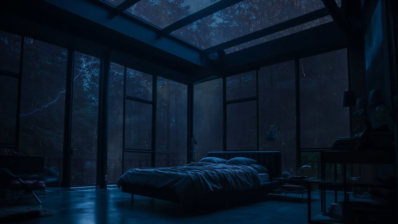 Heavy Rain and Thunder in Room with a Glass Roof-White Noise by a ...