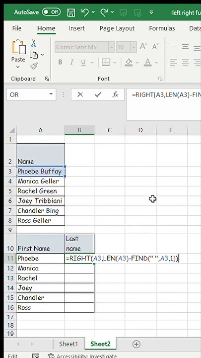 Split Full Name to FIRST and LAST Name in Excel with Formula│LEFT RIGHT LEN and FIND Formula ...