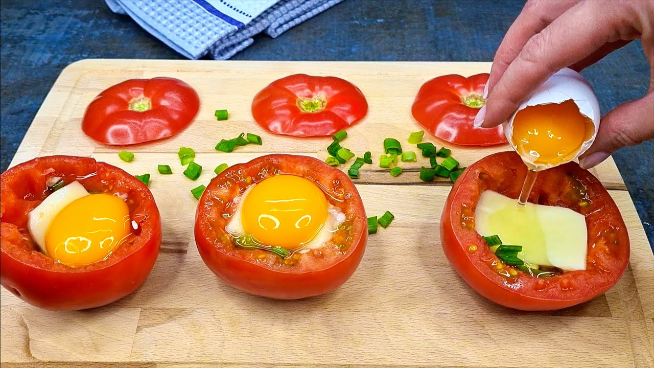 Legen Sie einfach ein Ei in eine Tomate! neues frühstücksrezept - YouTube